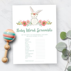 Bunny Baby Shower Word Scramble, Baby Shower Game, Instant Download ...