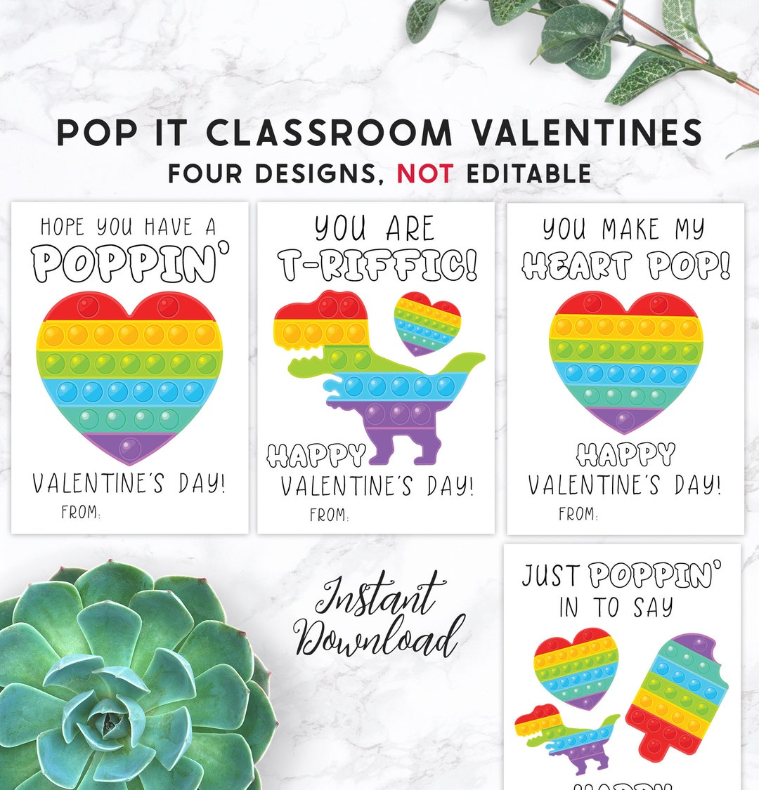 Printable Pop It Valentine Cards for School: Classroom Treat Bag Tags ...