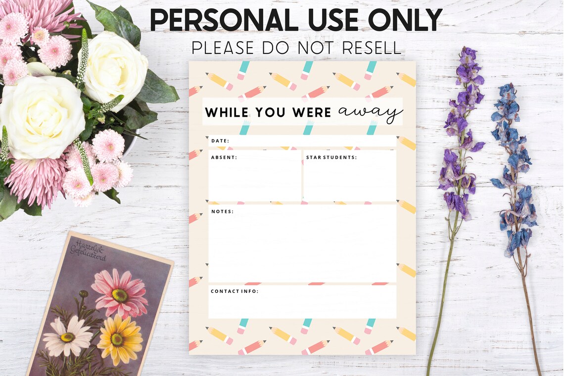 Printable Substitute Teacher Note While You Were Away Note - Etsy