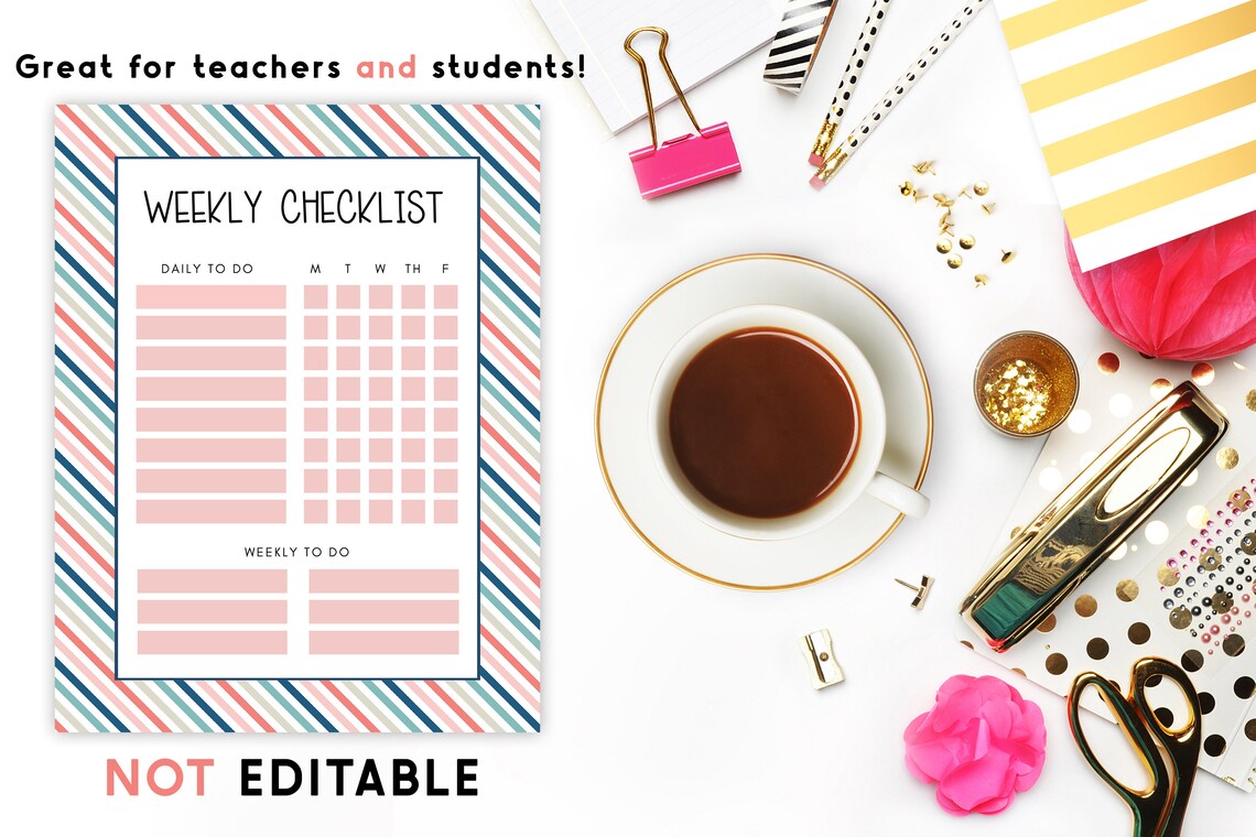 Printable Weekly Checklist Teacher Weekly Planner Student to | Etsy