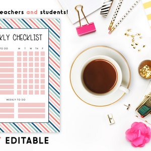 Printable Weekly Checklist, Teacher Weekly Planner, Student to Do List ...