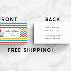 Substitute Teacher Business Cards, Chevron Stripes Open House Contact ...