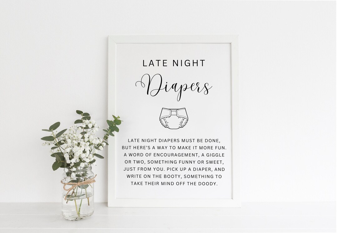 Late Night Diapers Baby Shower Activity Sign, Minimal Table Sign Decor ...