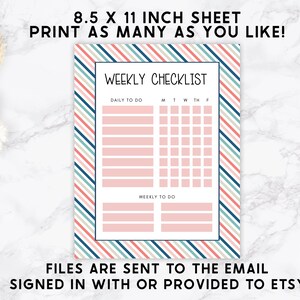 Printable Weekly Checklist, Teacher Weekly Planner, Student to Do List ...