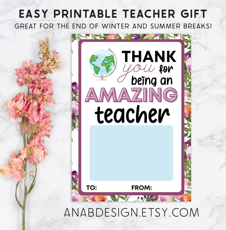 Printable Teacher Gift Card Holder Teacher Appreciation | Etsy
