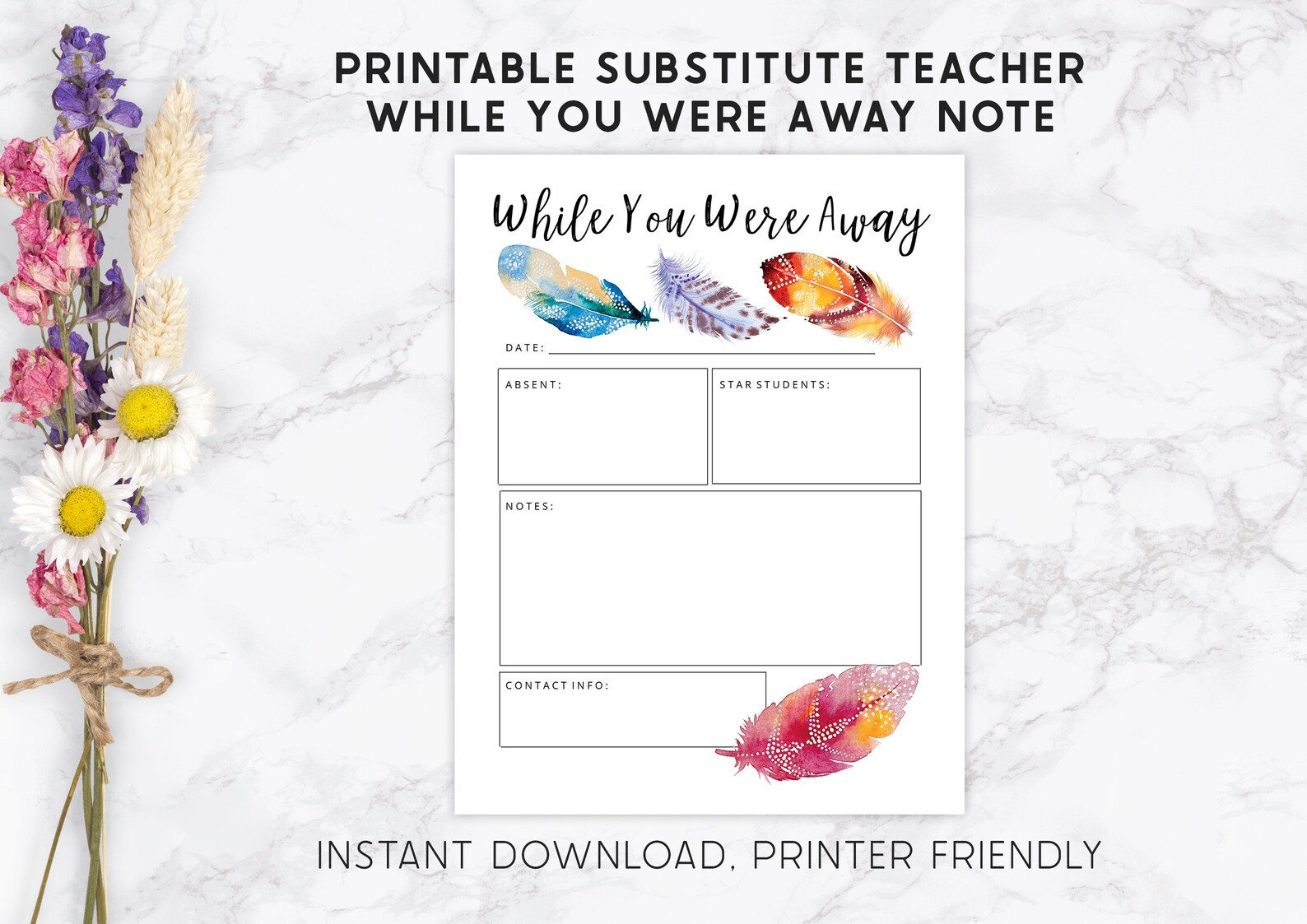 Printable Substitute Teacher Note While You Were Away - Etsy