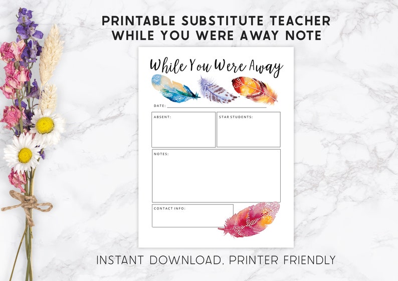 Printable Substitute Teacher Note While You Were Away - Etsy