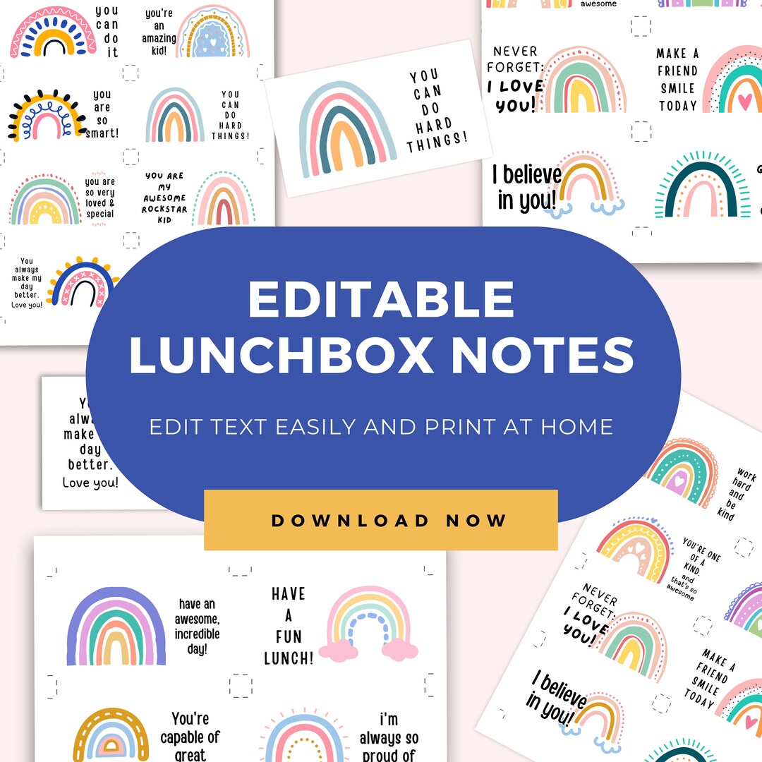 Editable Lunchbox Notes, Notes for Kids, Positive Affirmation Cards ...