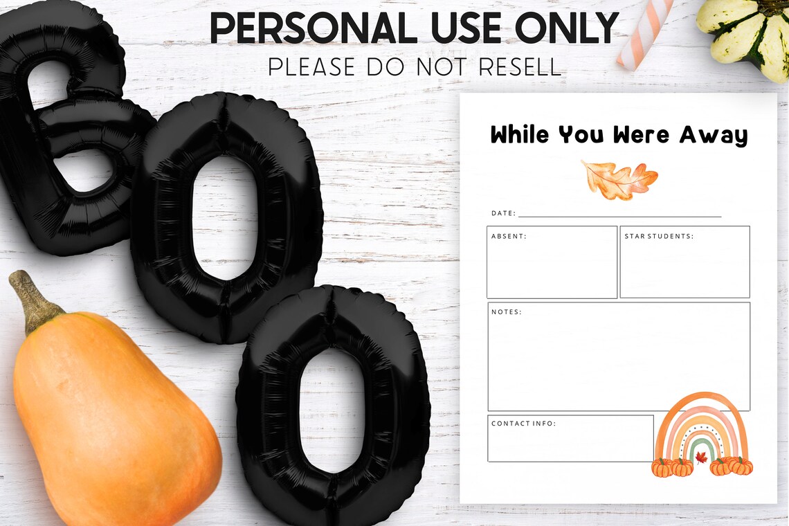 Printable Substitute Teacher Note Fall While You Were Away - Etsy