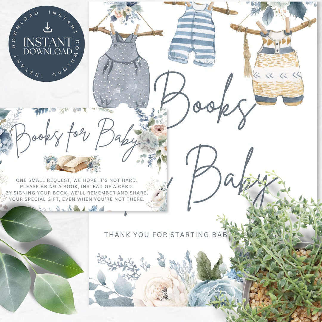 Books for Baby Table Sign and Insert Card, Editable Blue Baby Clothes ...