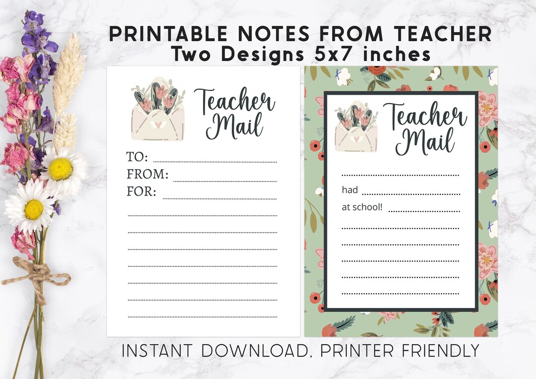 Printable Notes From Teacher Cards, Spring Floral Teacher Mail, Shout ...