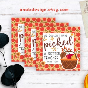 Printable Teacher Gift Tags, Autumn Teacher Gift, Teacher Thank You ...