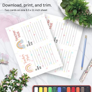Printable Notes From Teachers, Rainbow Reward Cards, Rainbow Teacher ...