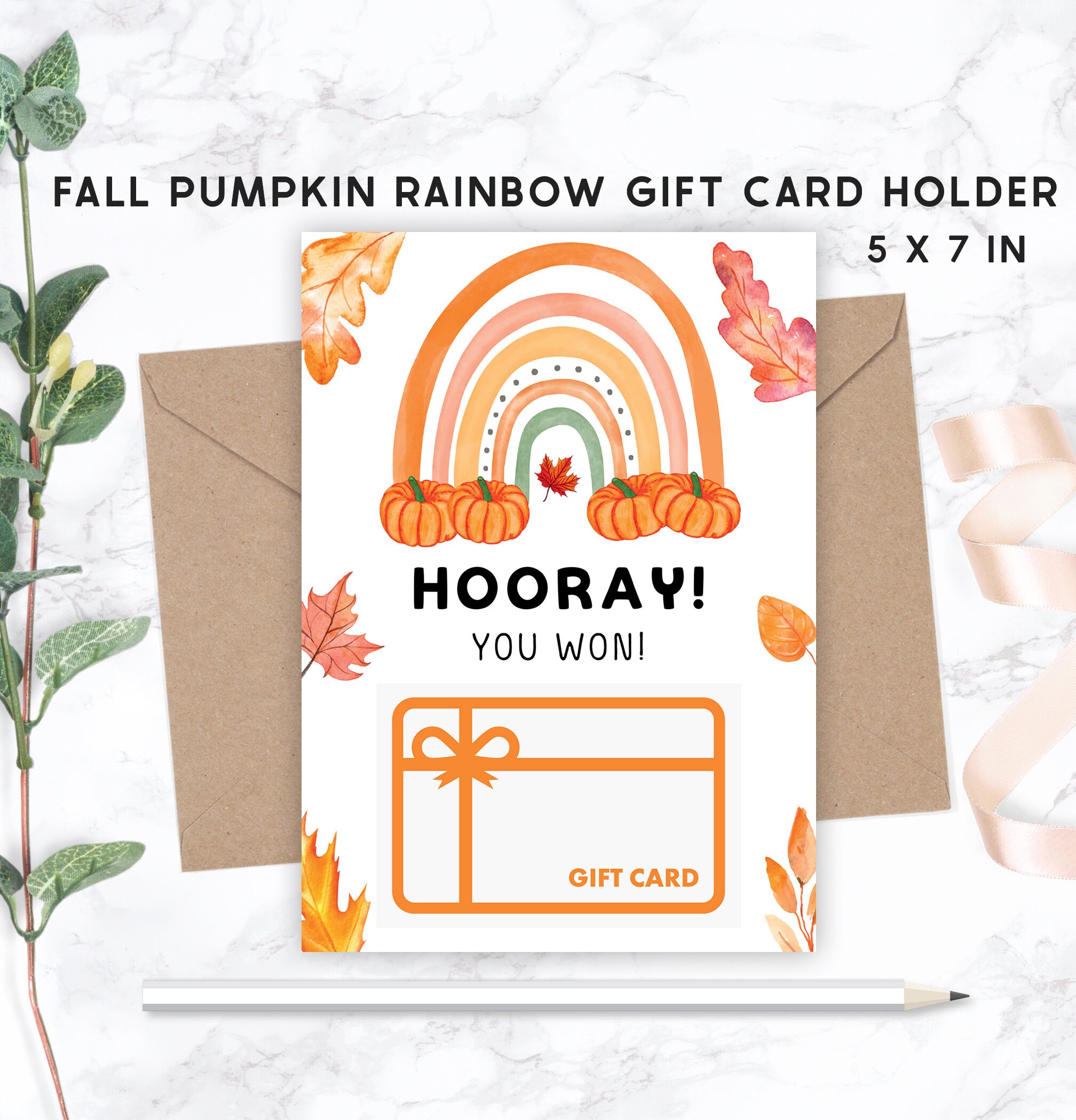 Printable Fall Gift Card Holder, Hooray You Won!, Teacher Fall, Fall ...