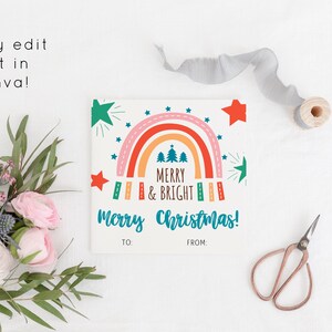 Editable Christmas Gift Tag Printable Holiday Rainbow Favor - Etsy