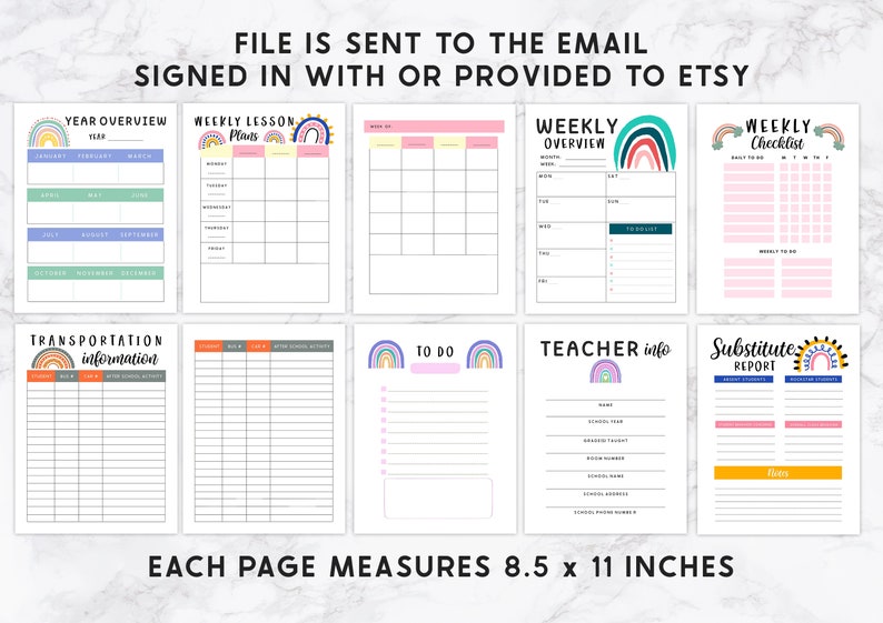 Printable Teacher Planner Rainbow Theme Ultimate Teacher - Etsy