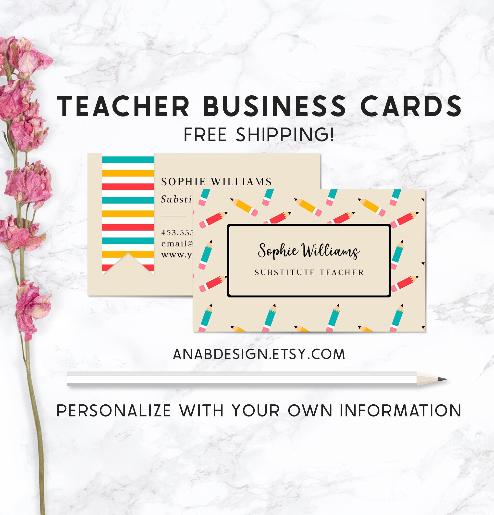 Substitute Teacher Busines Cards Open House Contact Cards - Etsy