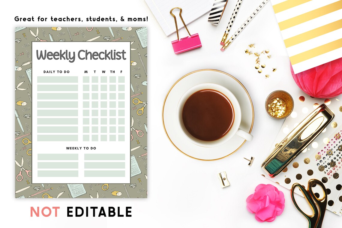 Printable Weekly Checklist for Teachers Mom Weekly Planner | Etsy