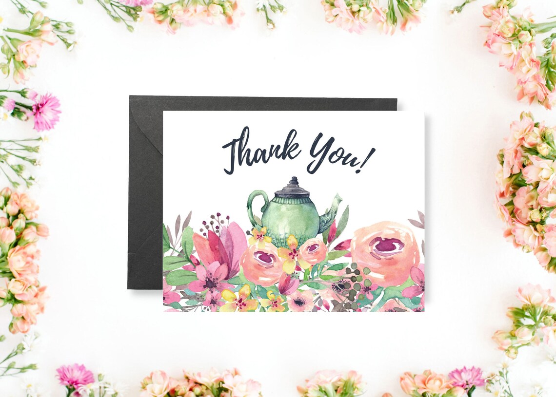 Editable Tea Party Thank You Card, Bridal Shower Thanks, Baby Shower ...