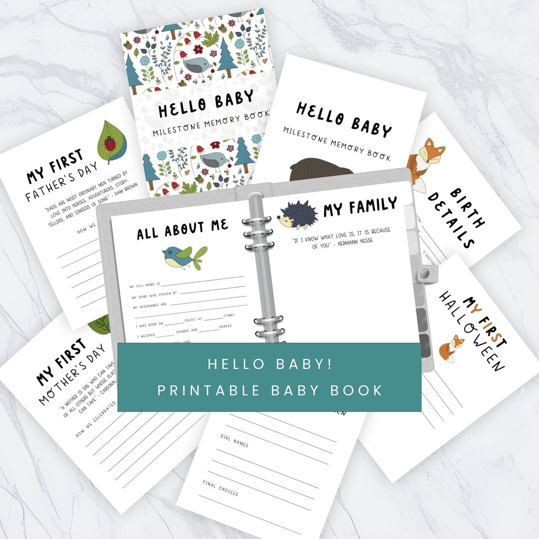 Printable Baby Book, Baby Book Pages, Baby Milestone Book, Baby Memory ...