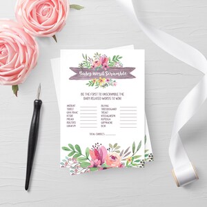 Baby Word Scramble Baby Shower Game Watercolor Floral Baby - Etsy