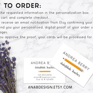 Substitute Teacher Business Cards, Open House Contact Cards, Back to ...