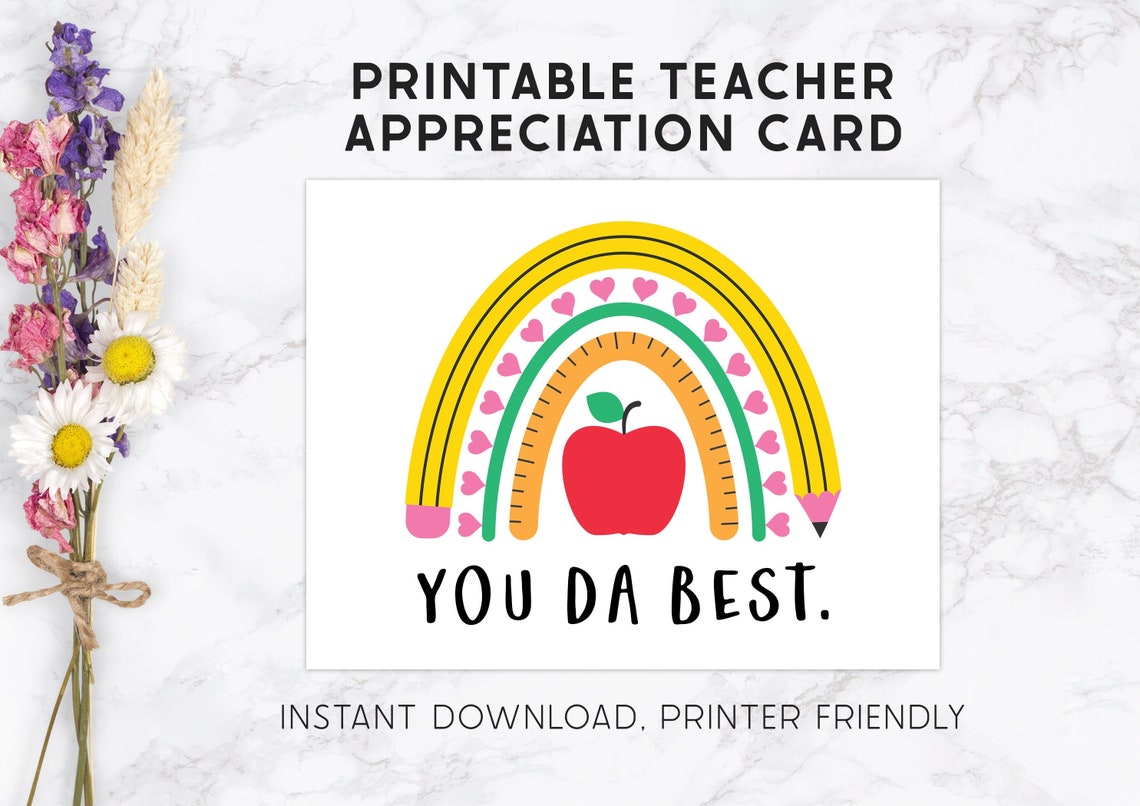 Printable Teacher Appreciation Card You Da Best Teacher Card - Etsy