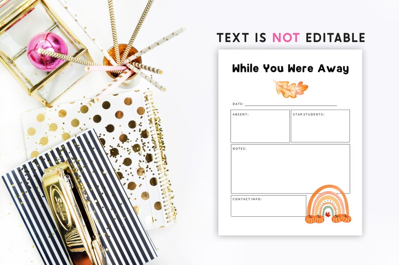 Printable Substitute Teacher Note Fall While You Were Away - Etsy