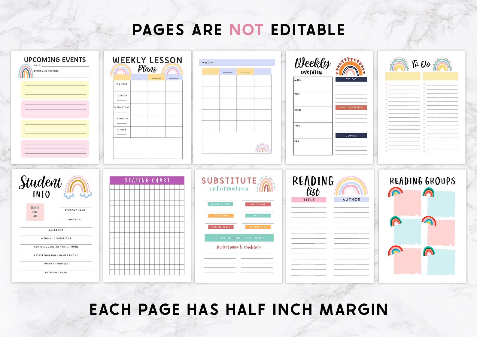 Printable Teacher Planner Rainbow Theme Ultimate Teacher - Etsy