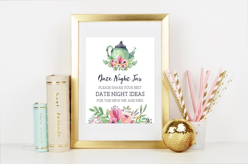 Printable Date Night Ideas Sign Bridal Shower Date Night Jar - Etsy