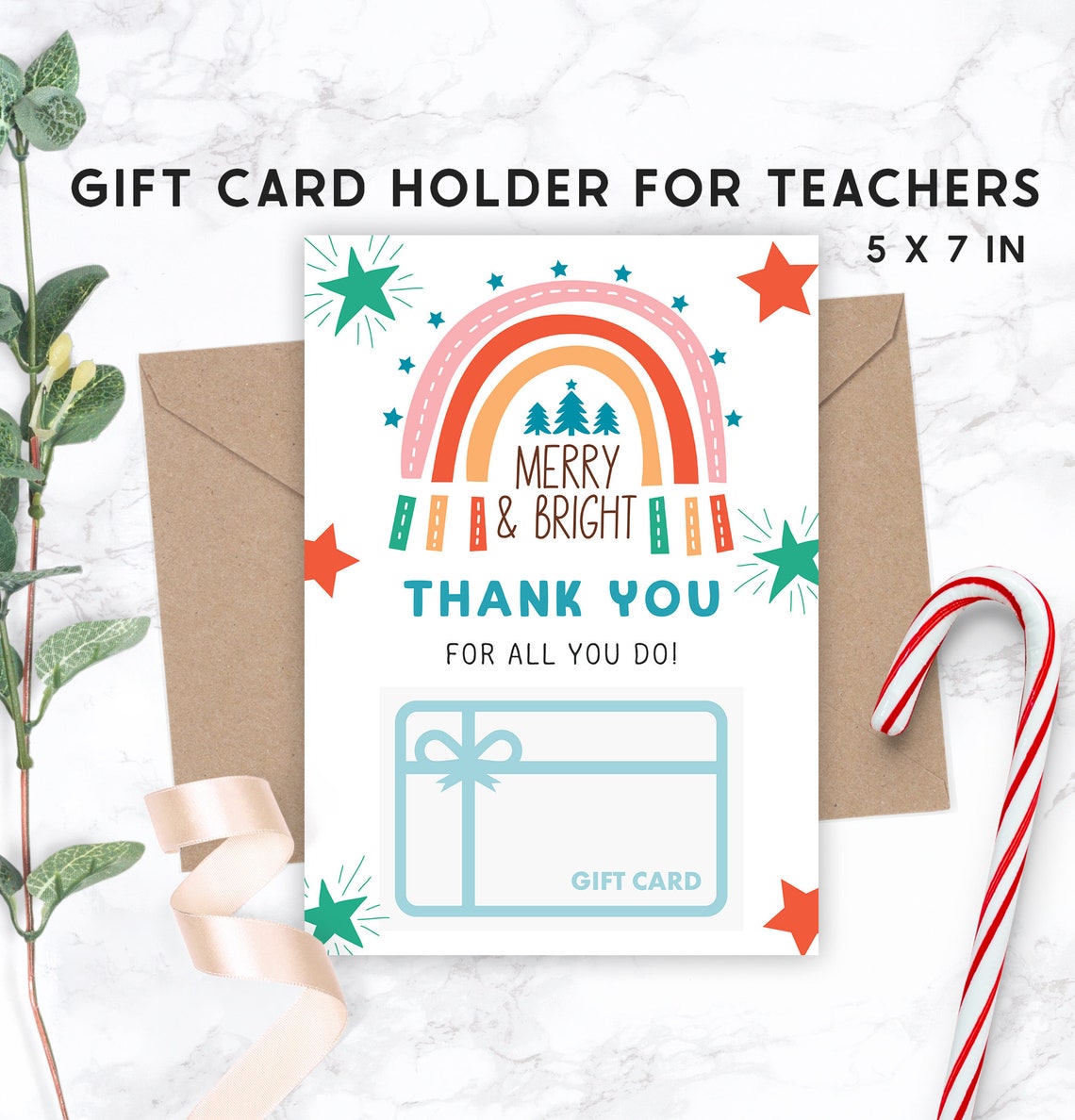 Printable Christmas Gift Card Holder Teacher Gift Card - Etsy