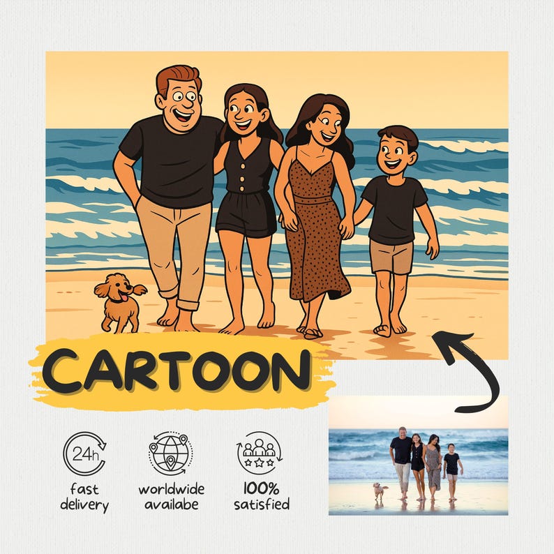 Cartoon Portrait From Photo | Custom Cartoon Portrait | Personalized ...