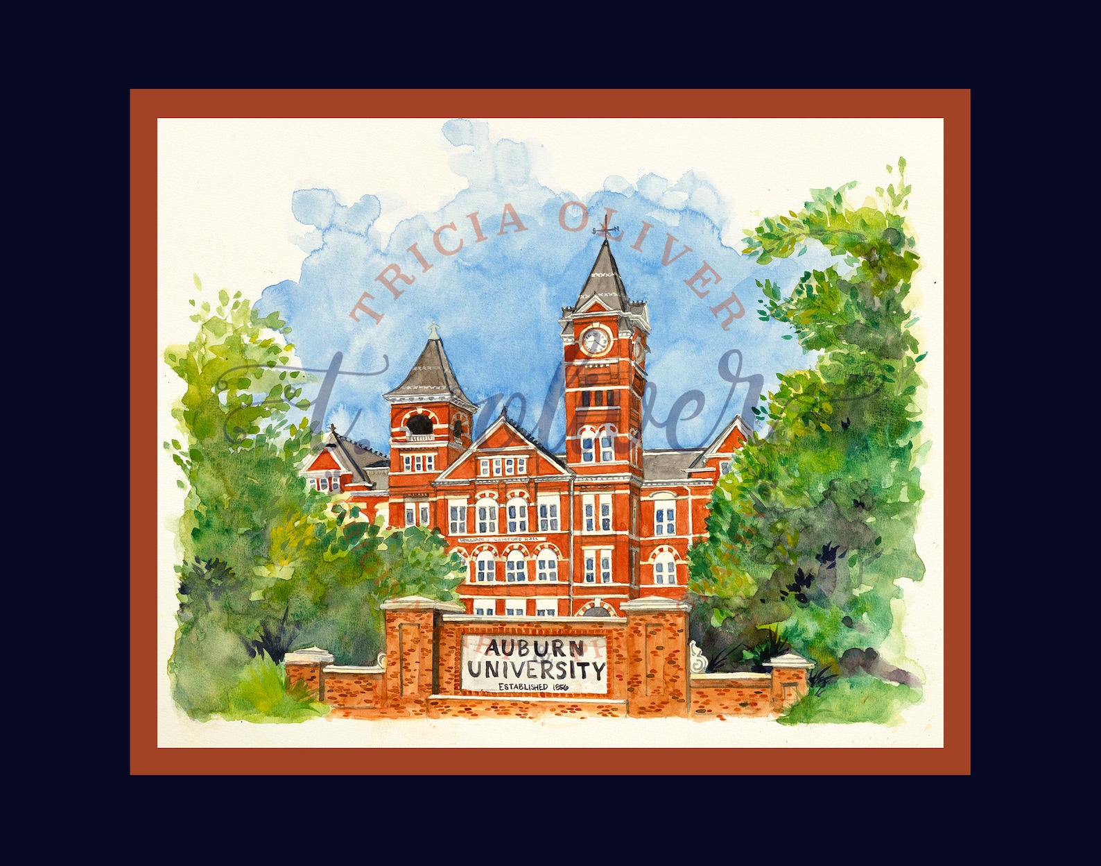 Samford Hall Watercolor Print- Officially Licensed by Auburn University ...