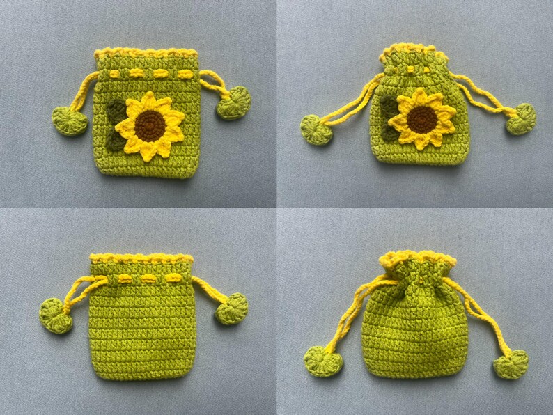 Handmade Crochet Drawstring Coin Pouch | Rainbow Snowwhite Sunflower ...