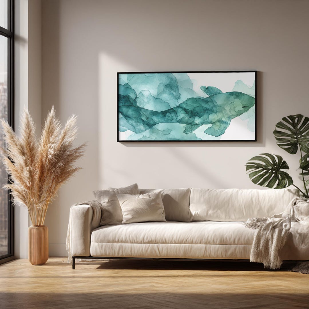 Green, Blue Abstract Fish Art Print | Fluid Water Ink Poster | Coastal ...