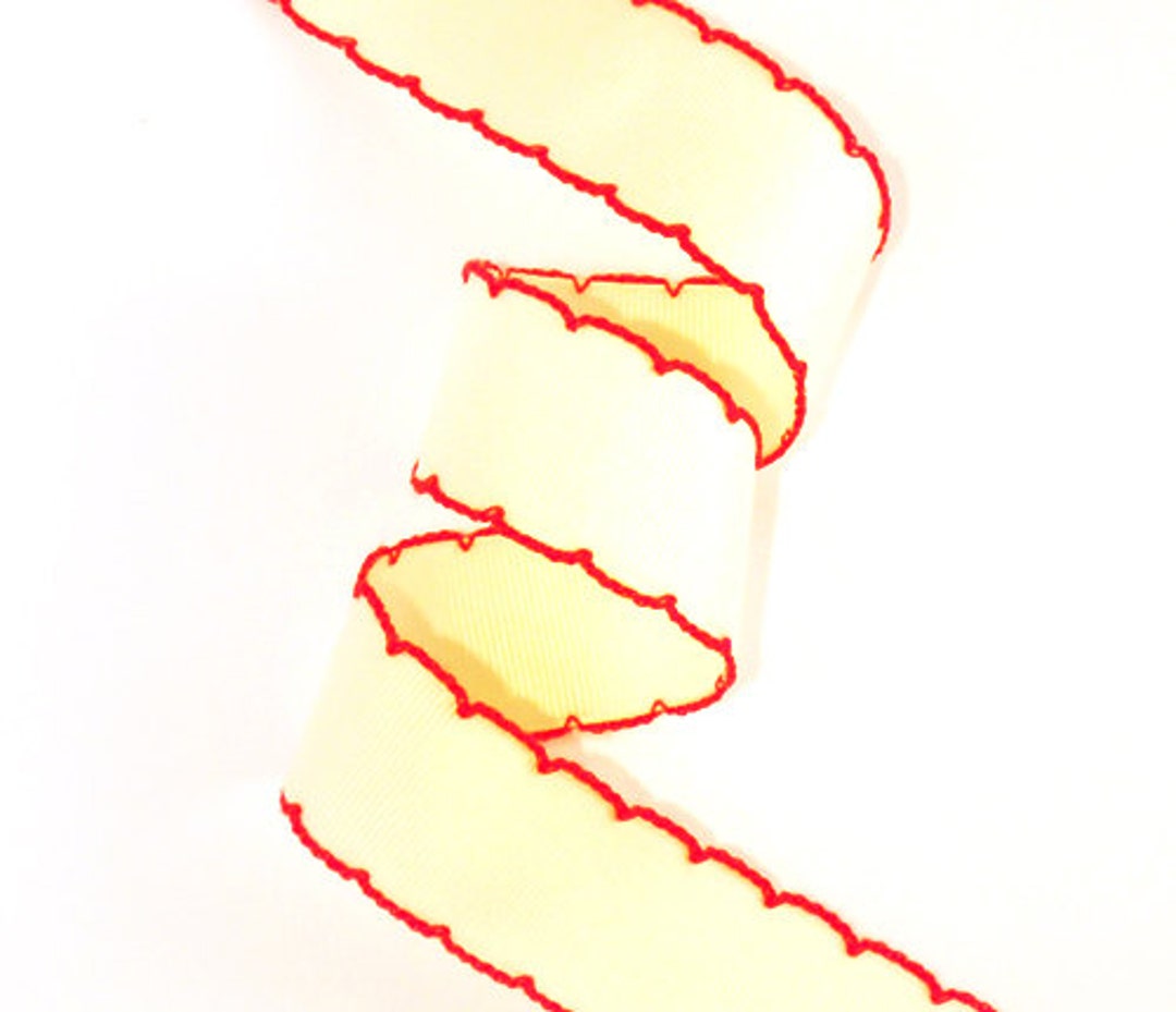 5yards 25mm(1'') Cream / Red Moon Stitch Grosgrain Ribbon #picot #moon ...