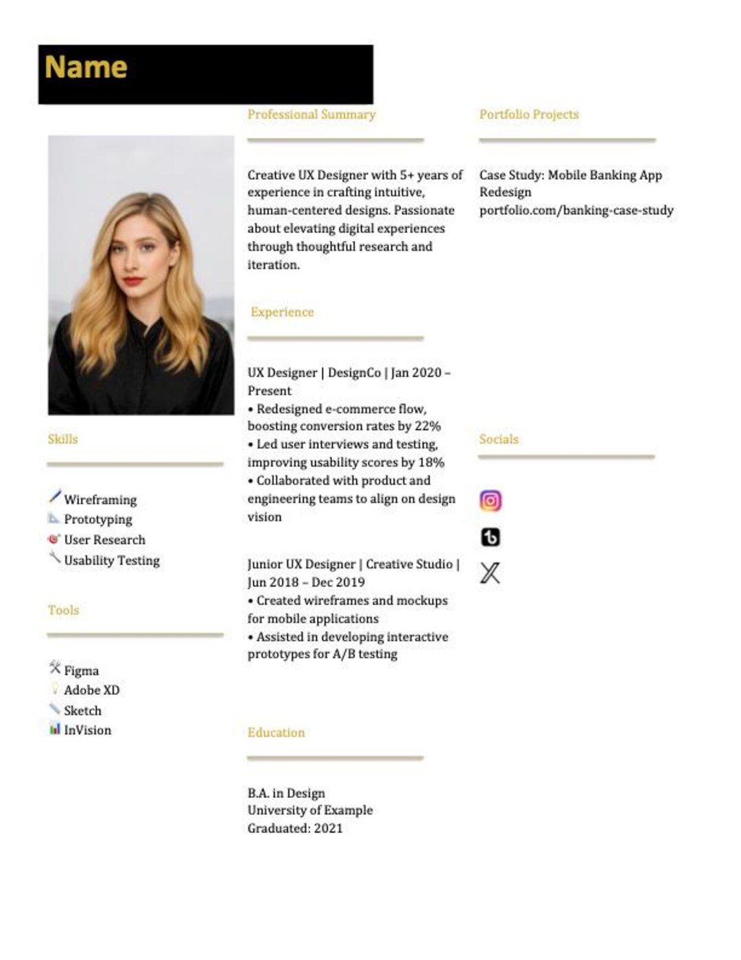 UX Designer Modern Gold Resume Template - Etsy