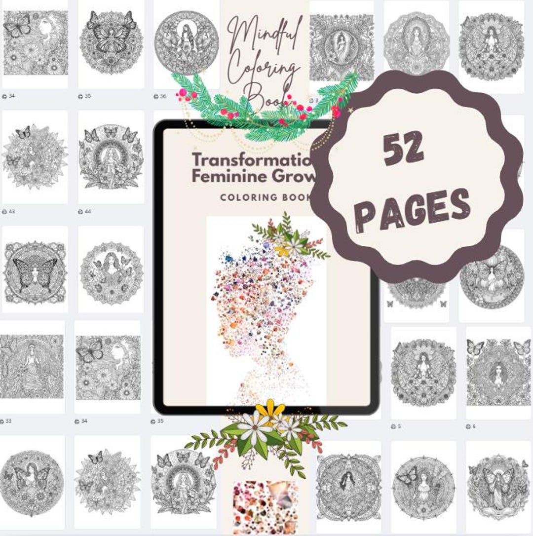 Feminine Transformation Coloring Book PDF | Women Silhouettes, Floral ...