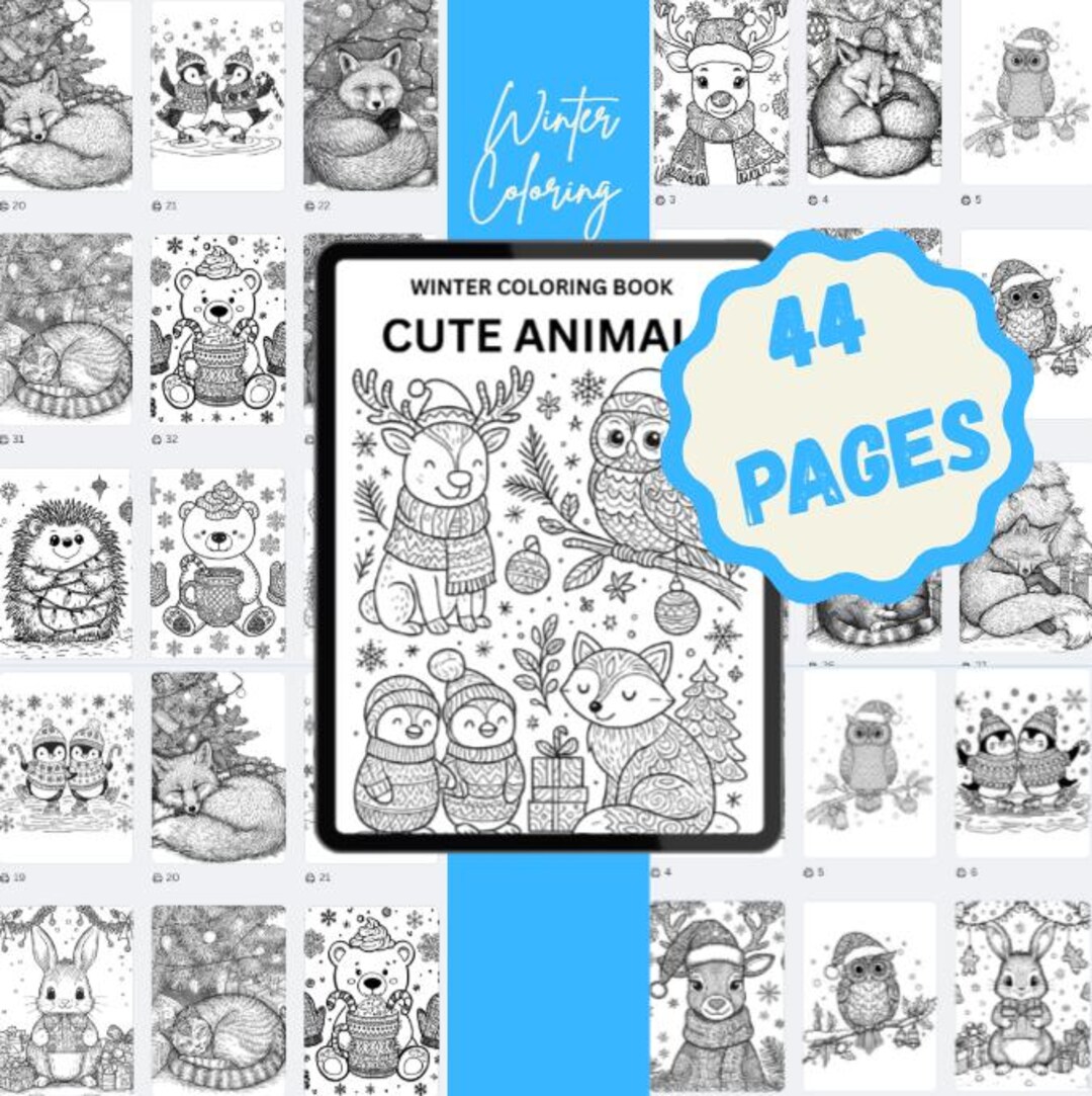 Cute Animals Winter Coloring Book PDF | Stress Relief Cozy Coloring ...