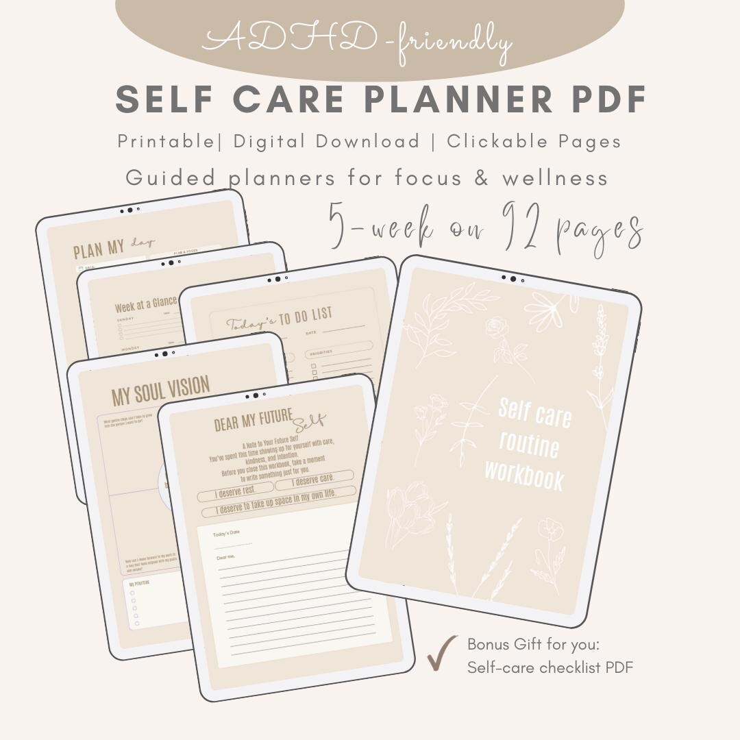 ADHD Empowered Floral Self Care Routine Workbook PD - Mood Tracker ...