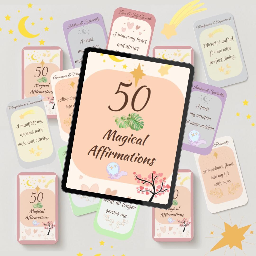 Magic Affirmation Cards PDF & PNG – 50 Gentle Self-love and Magic ...