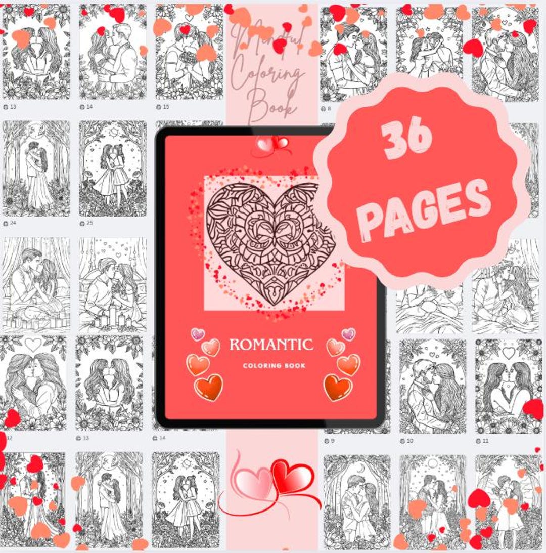 Romantic Couple Coloring Page PDF | Lovers Kiss Printable Art ...