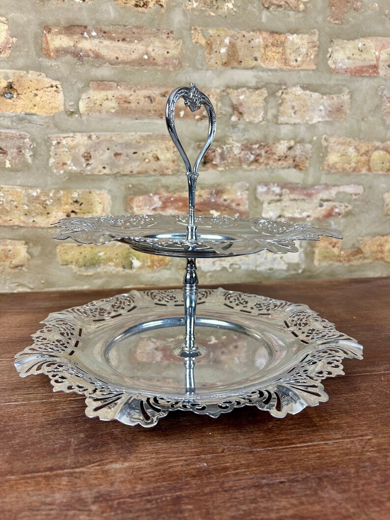 Two Tier Silver Lace Dessert Server - Etsy