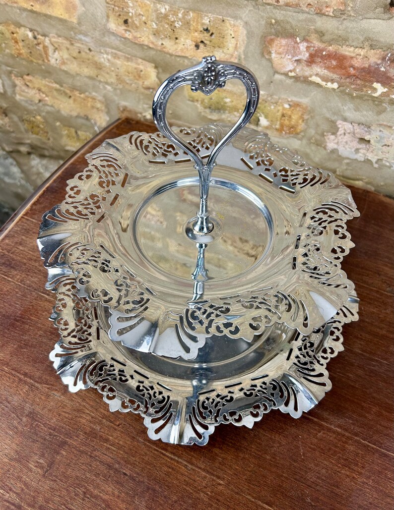 Two Tier Silver Lace Dessert Server - Etsy