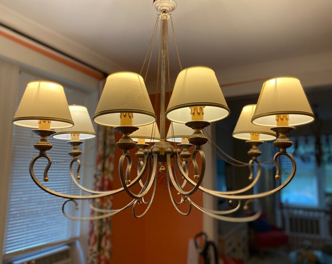 French Shade Silver and Gold Chandelier With Gold Chains - Etsy