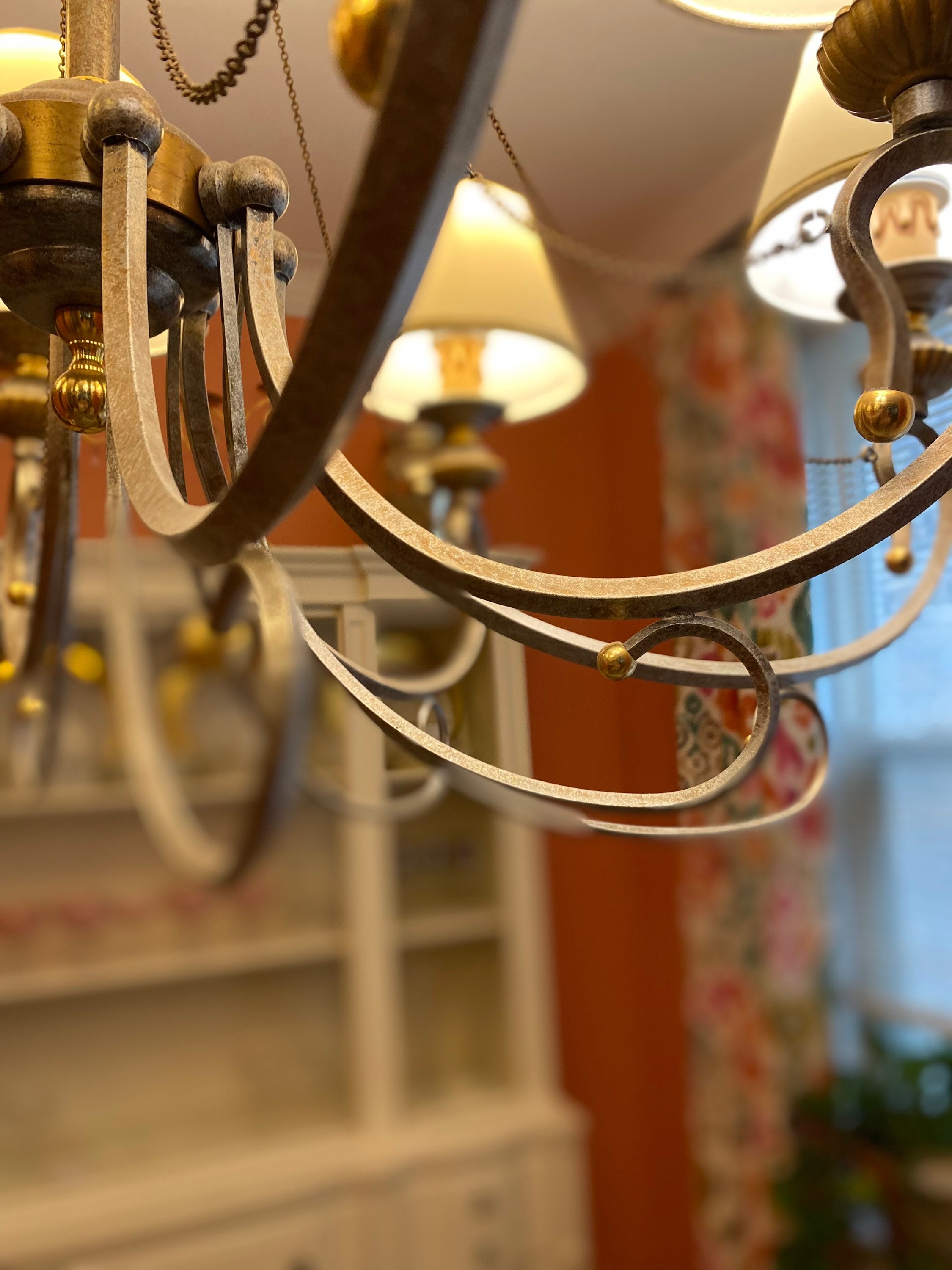 French Shade Silver and Gold Chandelier With Gold Chains - Etsy