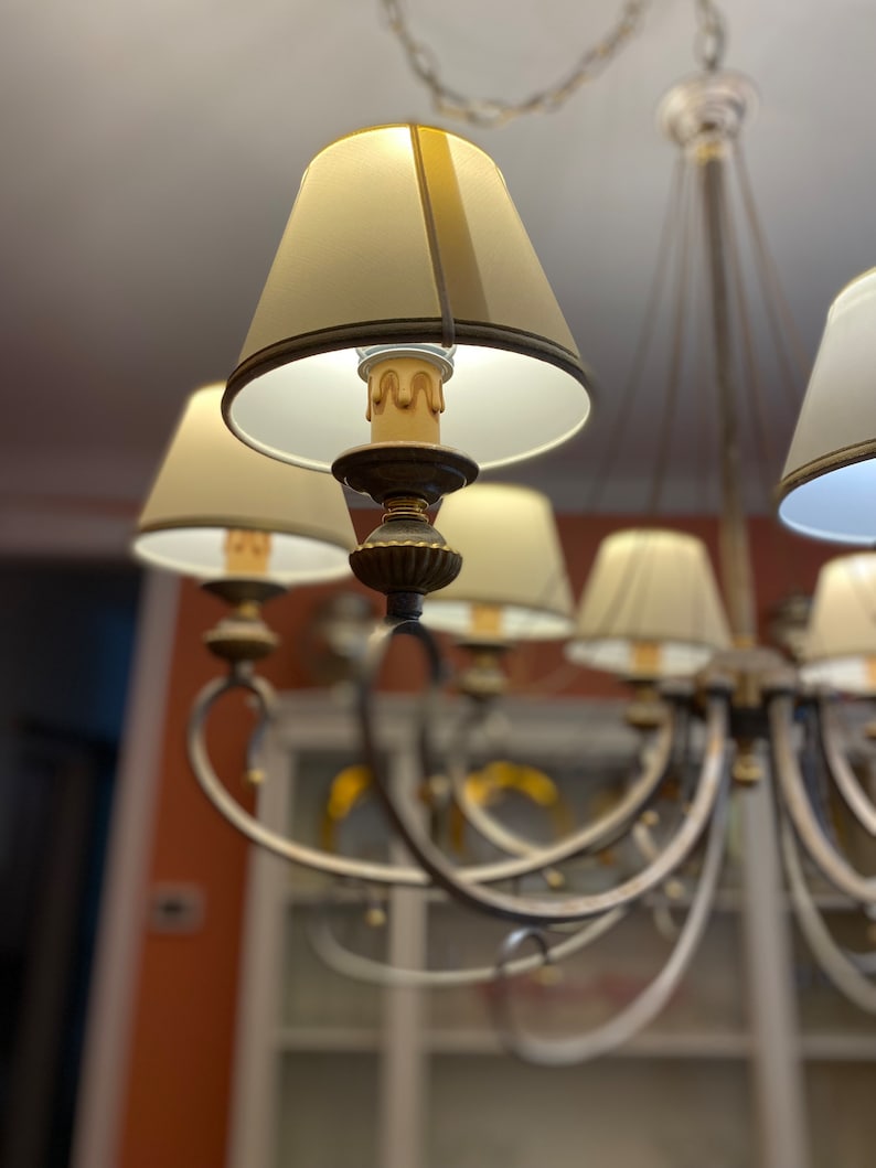 French Shade Silver and Gold Chandelier With Gold Chains - Etsy