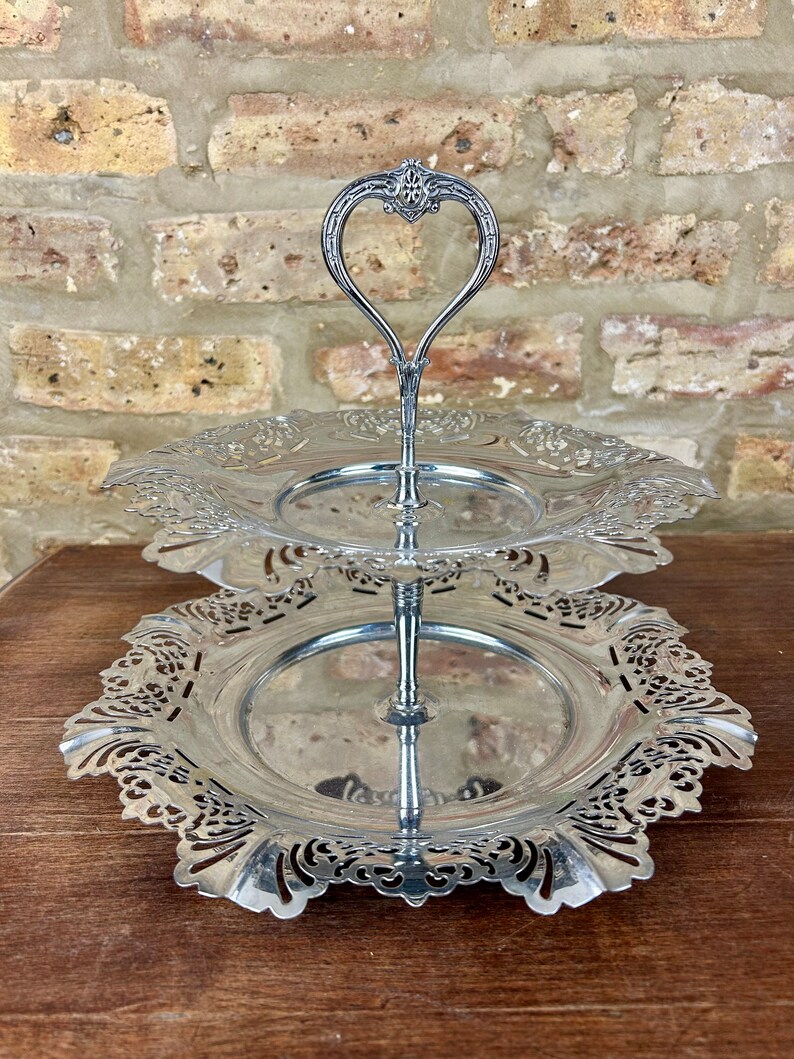 Two Tier Silver Lace Dessert Server - Etsy