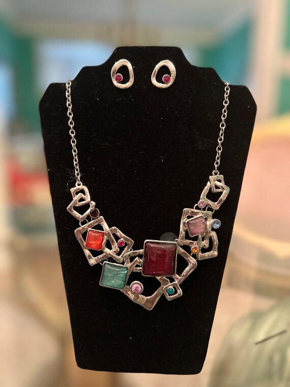 Modern Abstract Silver Necklace Set - Gem
