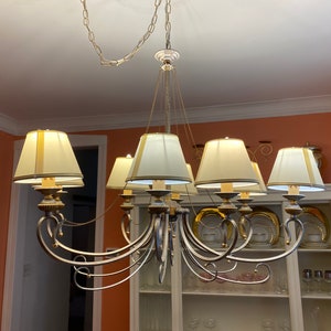 French Shade Silver and Gold Chandelier With Gold Chains - Etsy